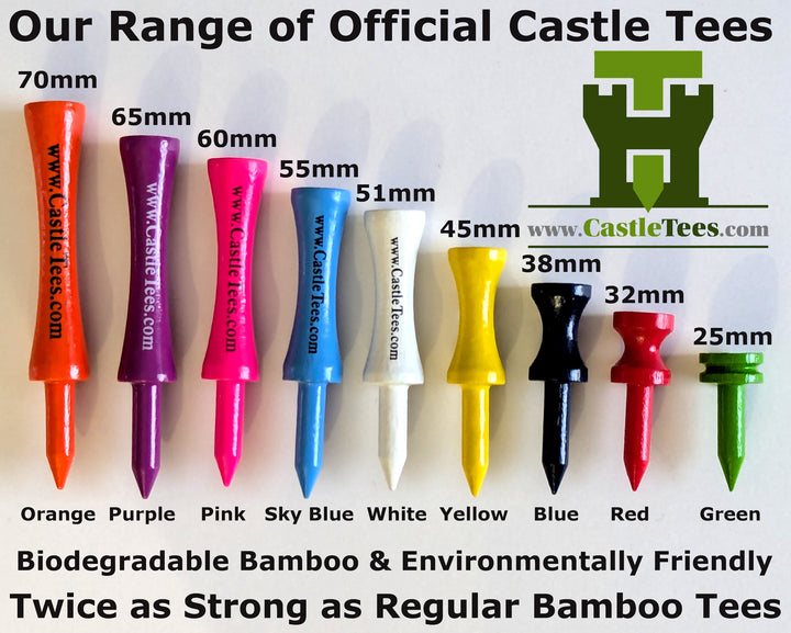 Orange Castle Tees – 40 x 70mm 2 ¾ inches Orange Premium Bamboo Golf T ...