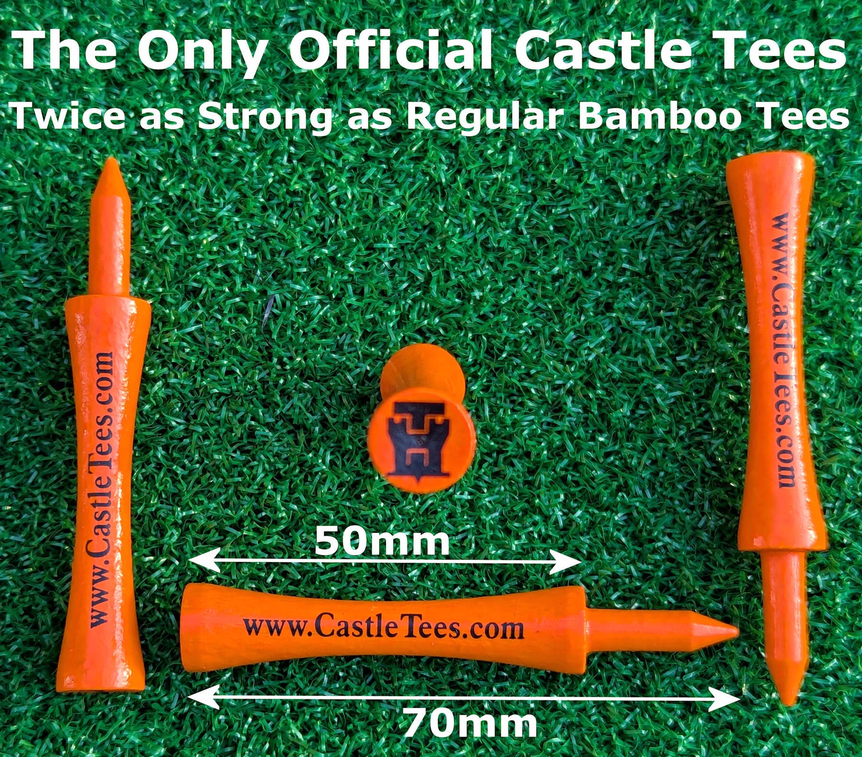 Orange Castle Tees – 40 x 70mm 2 ¾ inches Orange Premium Bamboo Golf T ...