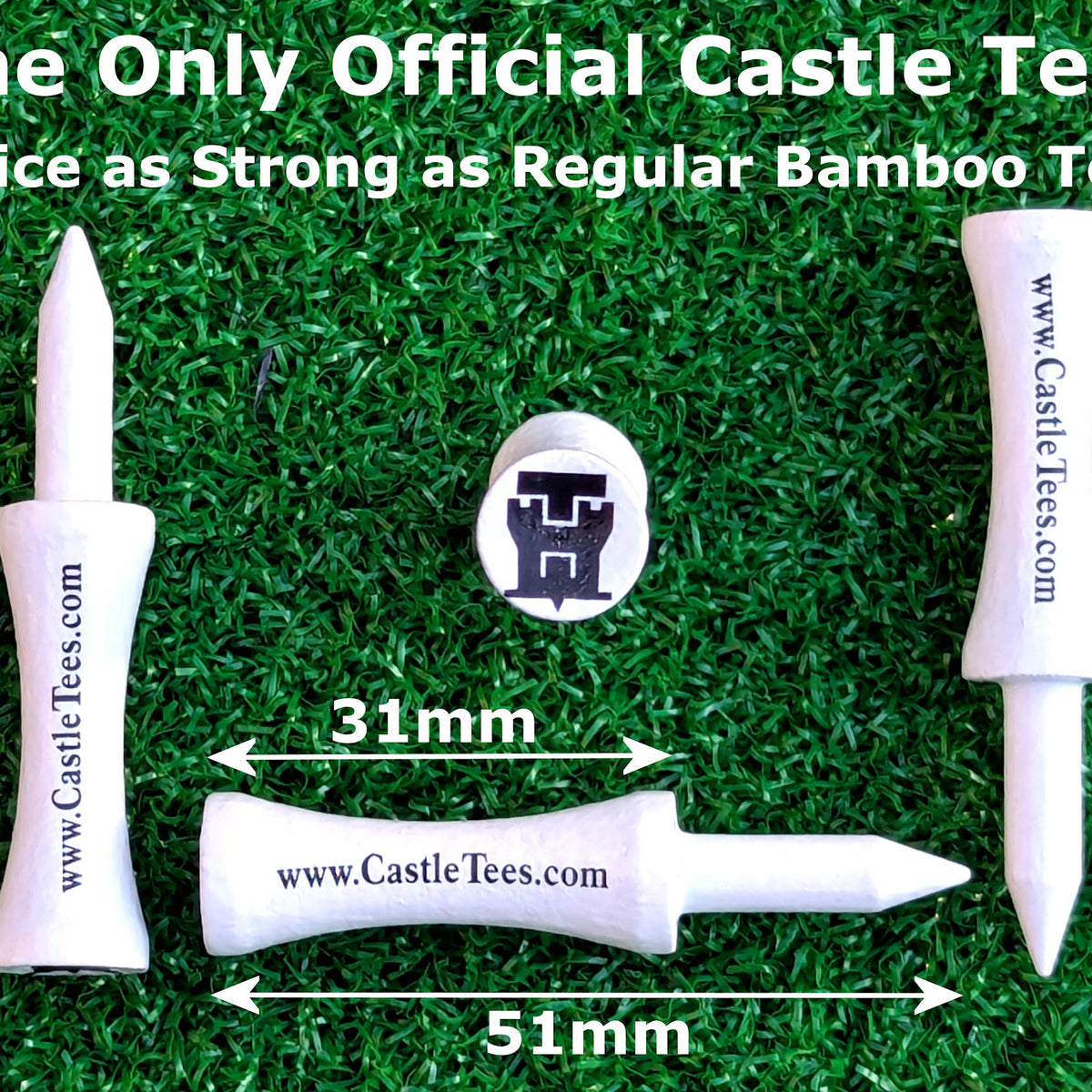 White Castle Tees – 50 x 51mm 2 inch White Premium Bamboo Golf Tees in ...